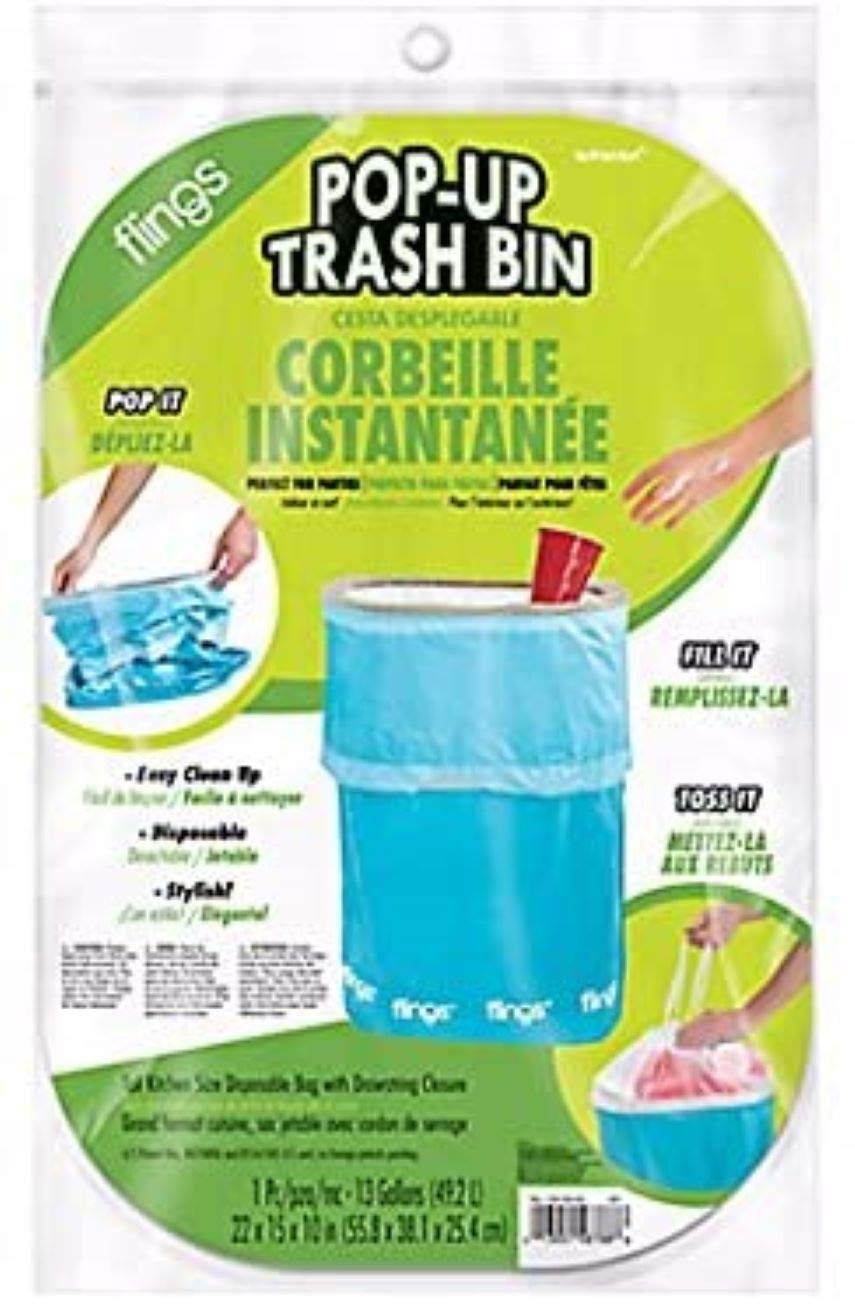 Amscan Flings Pop-Up Trash Bin- 13 Gallons | Caribbean Blue | 1 Pc.