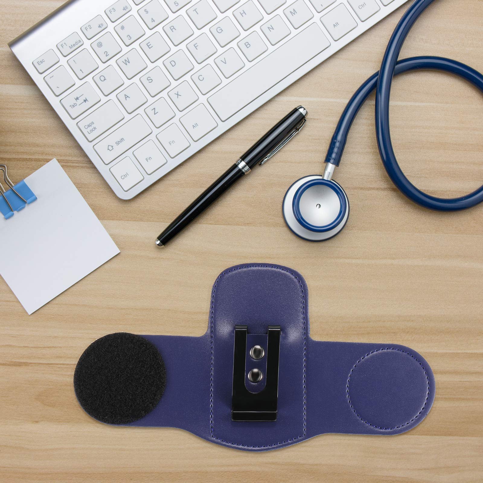 Artificial Leather Stethoscope Holder Handmade Stethoscope Hip Holder with Clip to Protect from Neck Carrying or Loss for Holding Your Stethoscope (Blue,1 Piece)