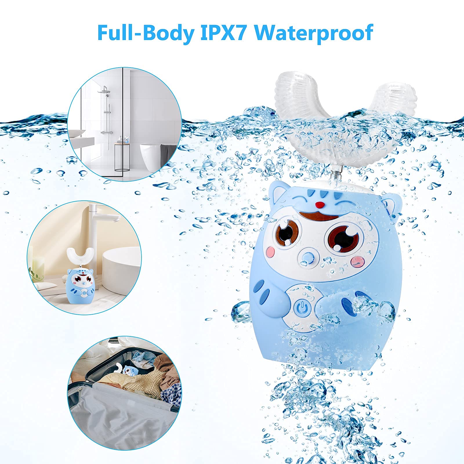 Kids U Shaped Electric Toothbrush U Shaped Automatic Toothbrushes 360° Cleaning with Six Smart Modes Auto Whitening Toothbrush IPX7 Waterproof Design for Toddler Children (2-7 Age (Blue))