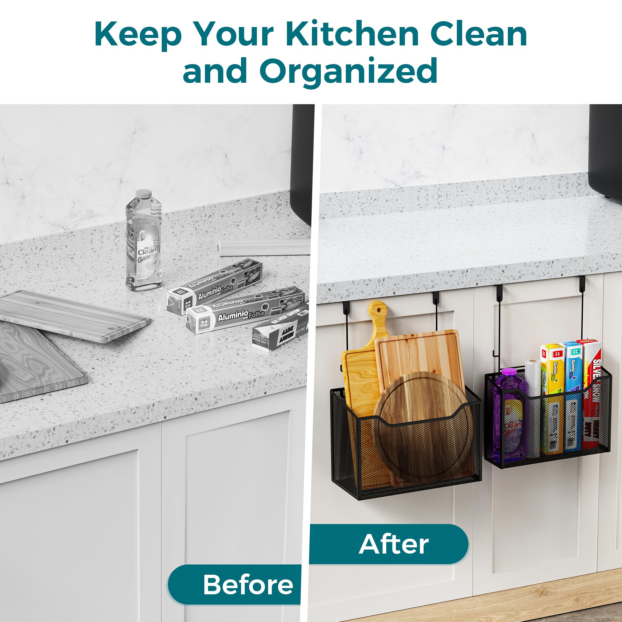 2 Pack Cabinet Door Organizer with Double Towel Bars Over The Cabinet Door Organizer Kitchen Cabinet Organizers and Storage Cutting Board Holder Suitable for Cabinet Doors Less Than 0.98 Inch Thick