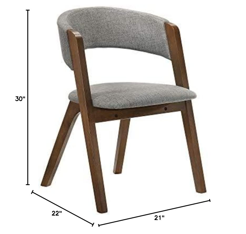 Armen Living Rowan Mid-Century Modern Accent Dining Chair Finish Fabric-Set of 2, 21" Wide, Walnut/Grey