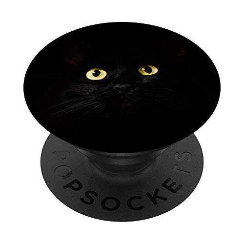 black cat yellow eyes cat owner cat lover gifts for women PopSockets PopGrip: Swappable Grip for Phones & Tablets