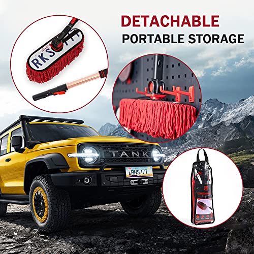 Car Duster Exterior Scratch Free Extendable Handle,Wax Cotton Hair Car Brush Kit for Car,Truck,SUV,RV and Motorcycle,Duster for car Cleaning,No Lint(CA Designer License Plate)