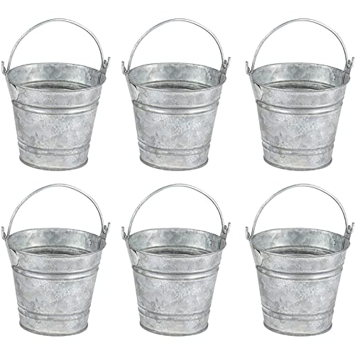 6 Pack Small Galvanized Metal Buckets with Handles, Mini Tin Pails for Party Favors, Succulents, Rustic Home Decor (3 in)