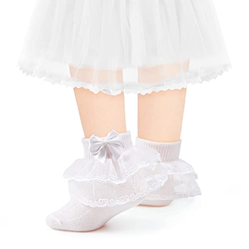 CozyWay Toddler Socks Lace Ruffle Baby Girl Socks Frilly Eyelet Trim Ankle Dress Socks 0-6 Months Multi Color - 6 Pack