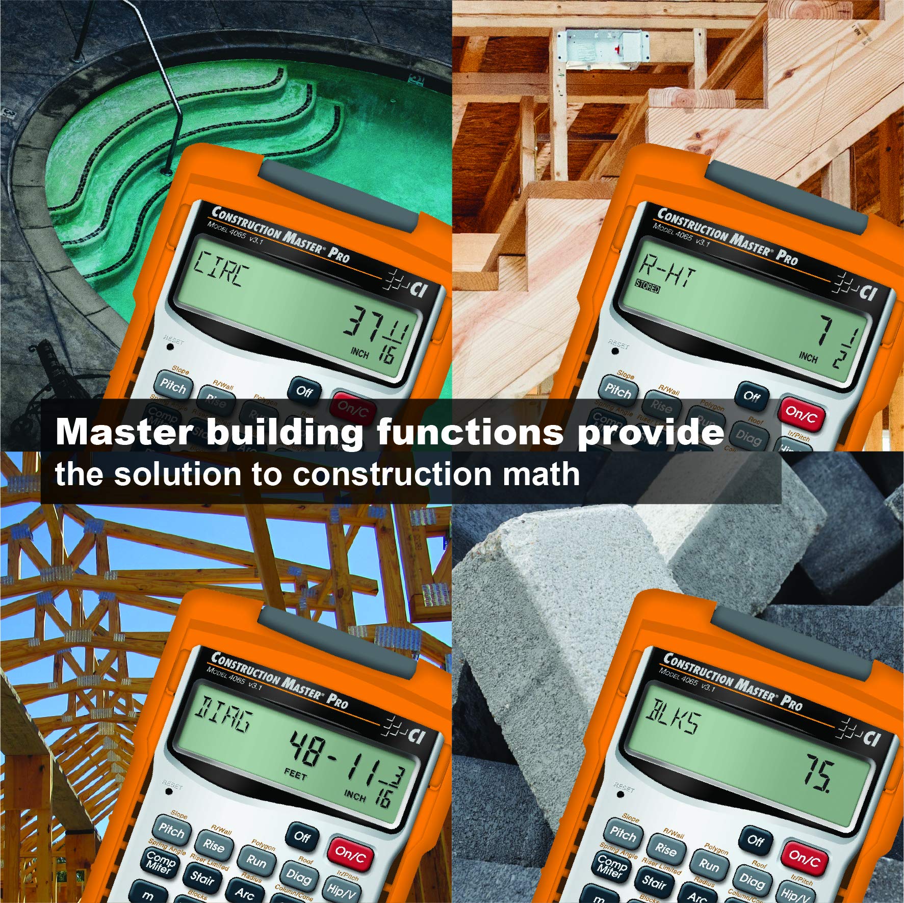 Calculated Industries Construction Master Pro Advanced Construction Math Feet-inch-Fraction Calculator + Staedtler 12-Inches Architect Triangular Scale Bundle