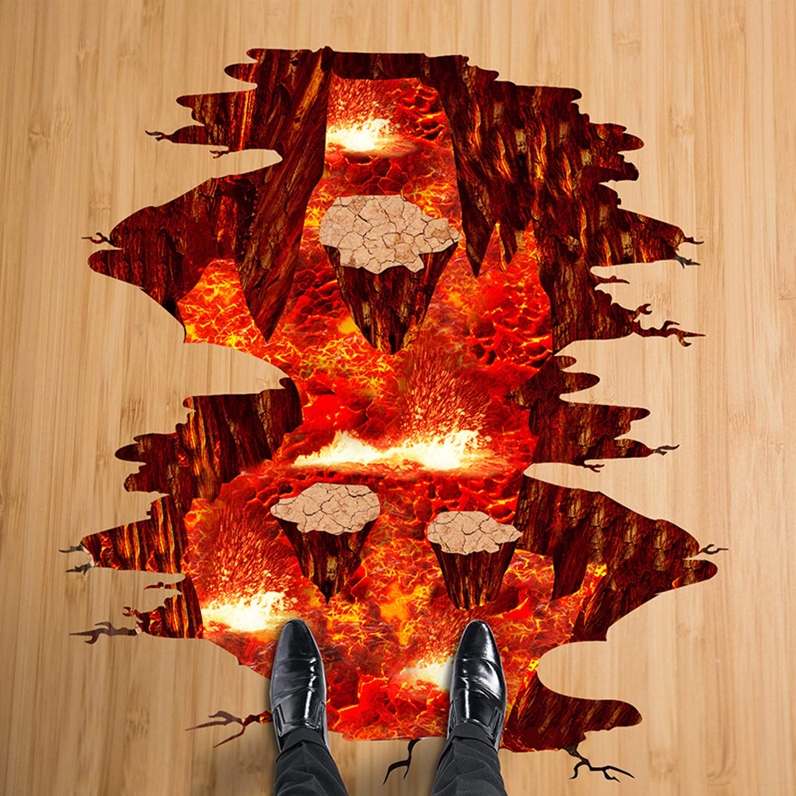 HO BEAR Volcano Floor Stickers Creative Volcanic Magma Home Kitchen Room Art Wall Decor Waterproof Wall Decal Floor Flame & Lava Wall Stickers for Kids Teen Girl Room