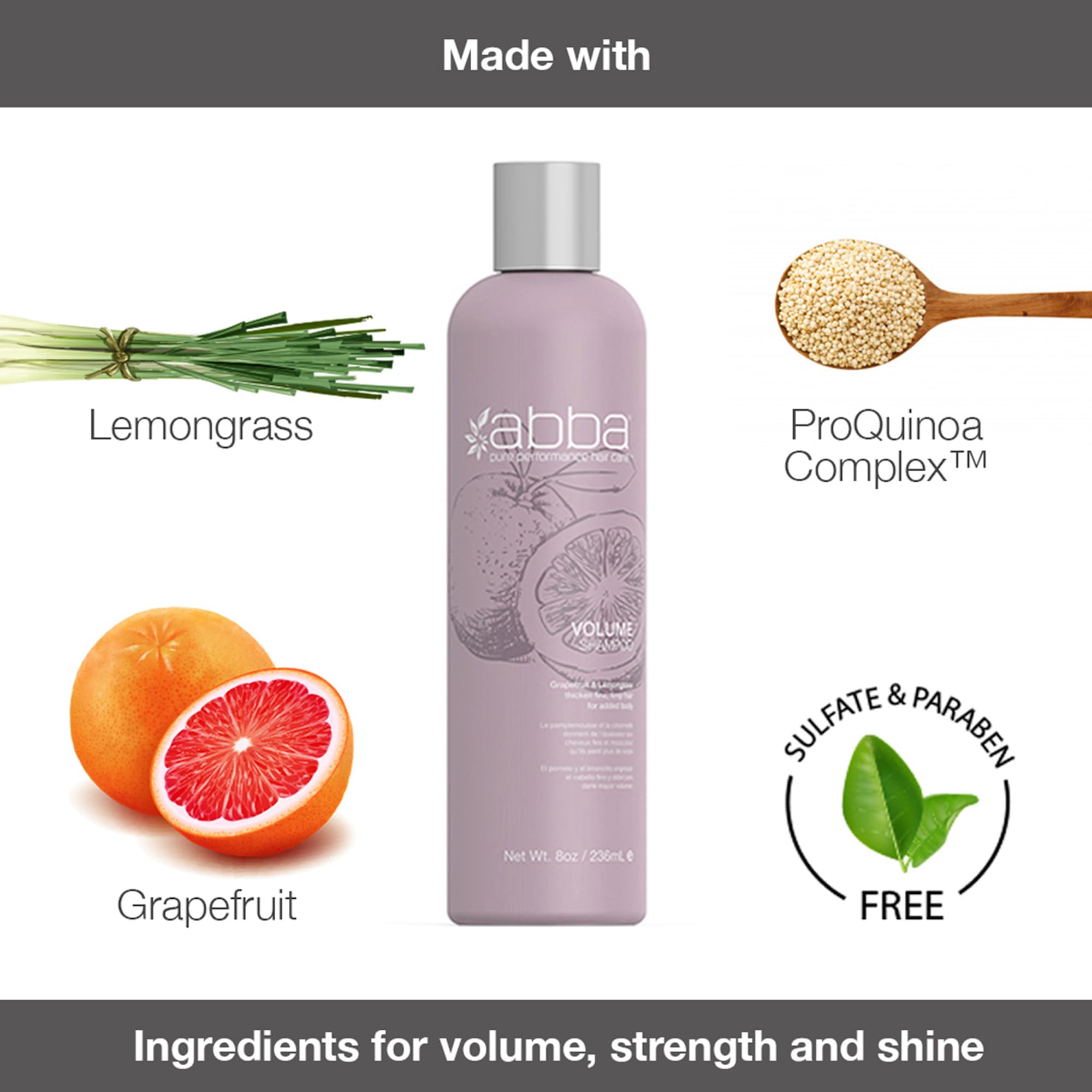 ABBA Volume Shampoo, Grapefruit & Lemongrass, 32 Fl Oz