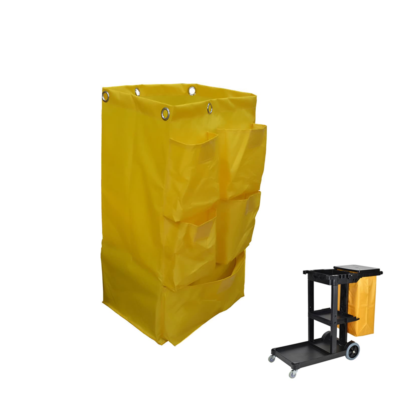 5 Pockets Replacement Janitorial Cart Bag, High Capacity Waterproof Thickened Housekeeping Commercial Janitor Cleaning Cart Bag Housekeepers Cart Bag with 6 Brass Grommets - 16 x 11 x 27 inches