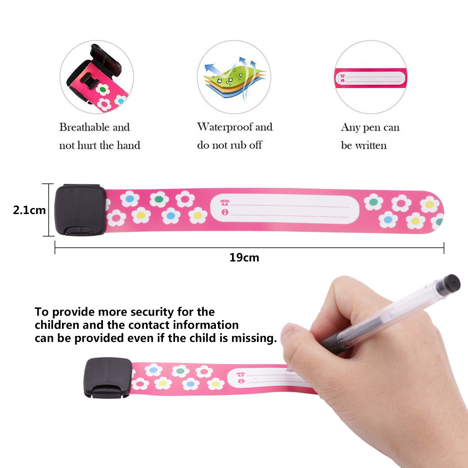 8 Pieces Child Safety ID Wristband, Emergency Identification Bracelets Reusable Waterproof Handwritten Brands Safety Armband for Kids or Old Men (8)