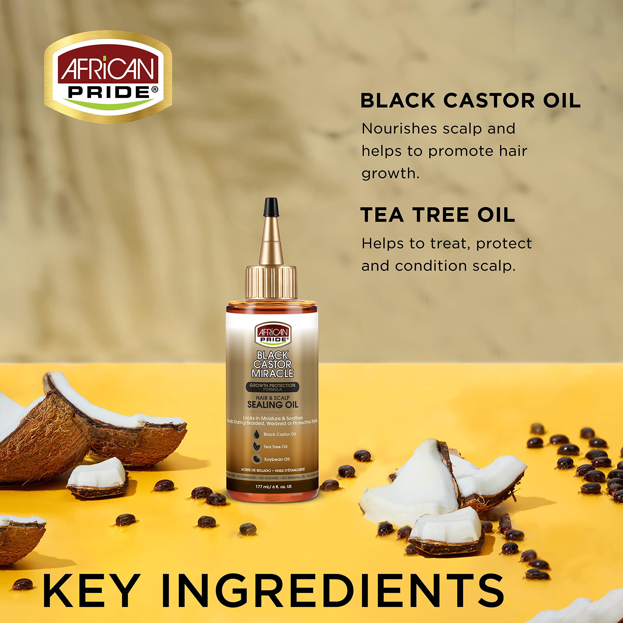African Pride Black Castor Miracle Hair & Scalp Sealing Oil - Locks in Moisture & Soothes, Contains Black Castor/Tea Tree/Soybean Oil, 6 oz