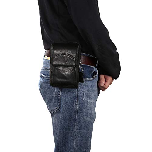 Genuine Leather Cell Phone Belt Holster Waist Bag Crossbody Purse Travel Bag for Galaxy S20+ S10 Plus,A30s,A10s,A50,Note9,Note 8, Google Pixel 4 XL,Xiaomi Mi 9T, Redmi 8A,OnePlus 7T,BLU Vivo XL5-Black