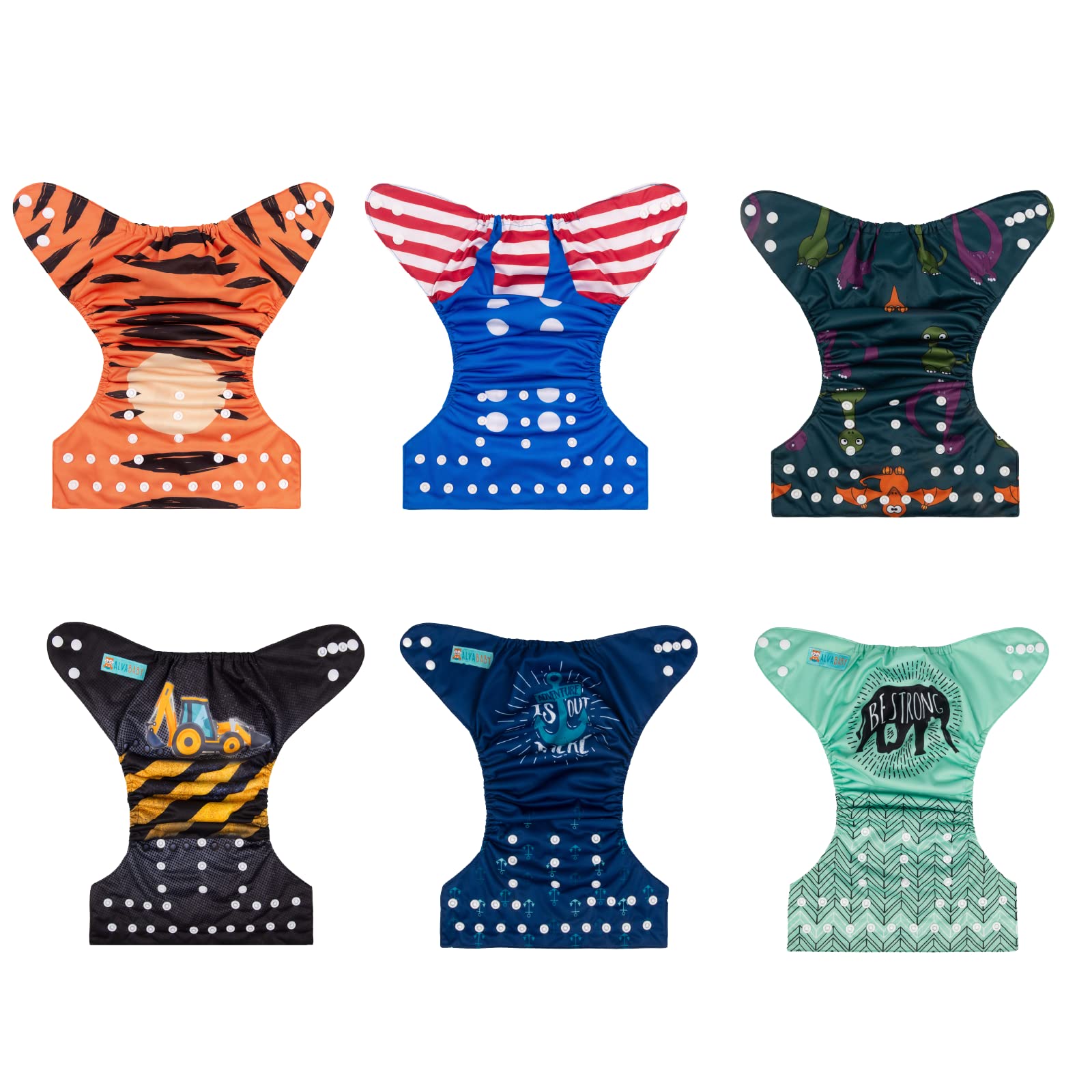 ALVABABY Baby Cloth Diaper 6 Pack with 12 Inserts One Size Cloth Diaper Covers Adjustable Washable Reusable for Baby Girls and Boys