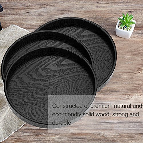 Black Wood Serving Tray, Round Shape Solid Wood Serving Tray Plate Bar Cafe Restaurant Trays(21cm)