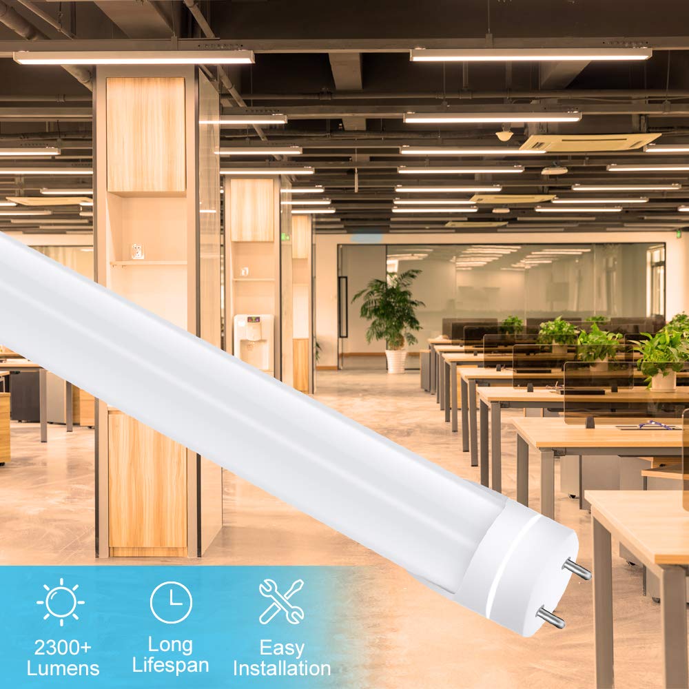 18W 4FT T8 LED Light Tube, Dual-End Powered Ballast Bypass, 40W Equivalent Fluorescent Replacement, 2000LM Frosted Cover Lighting Fixture, Warm White 3000K-3500K, AC85-265V, 4 Pack