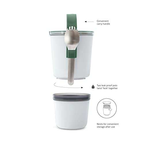 Black+Blum Pot Original Stackable BPA-Free Leak-Proof Microwave Safe Lunch Box Food Container, with Stainless-Steel Spork, 900 ml, Olive