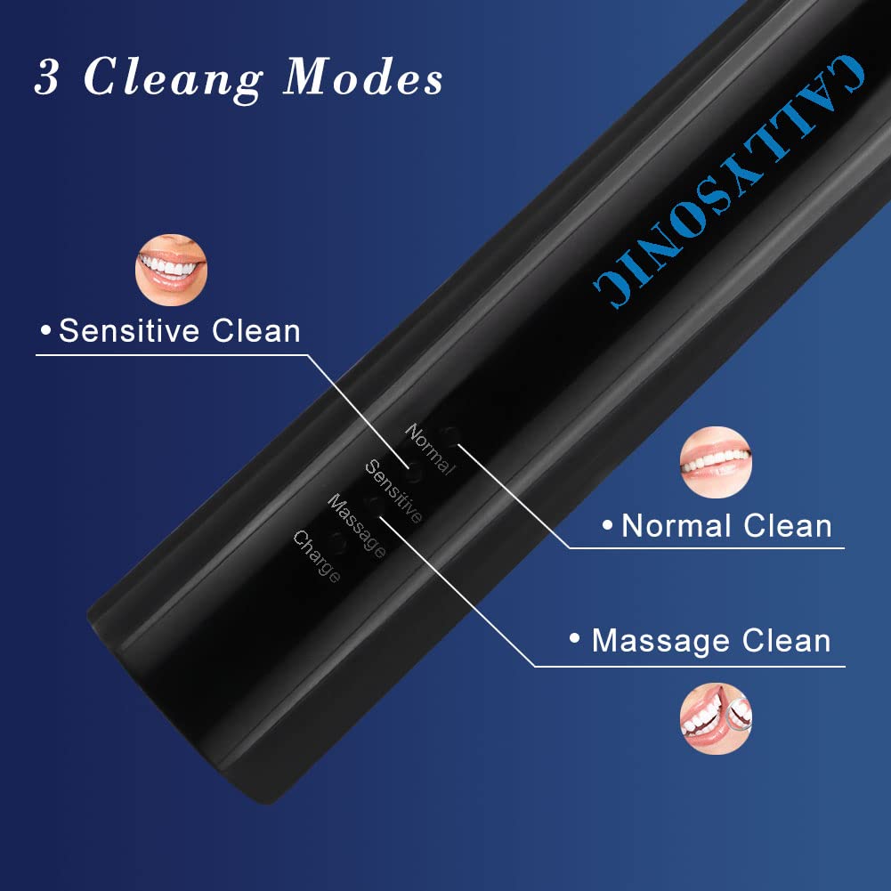 CALLYSONIC Sonic Rechargeable Electric Toothbrush, 48,000VPM Rechargeable Toothbrushes with Normal, Sensitive, Massage Modes, 4 Replacement Brush Heads for Adults Kids - Black