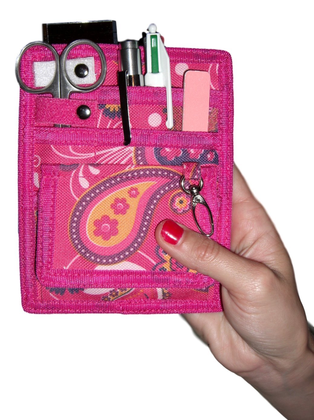 6 Piece Protective Lab Coat Pocket Organizer Kit Has Pretty Pink Paisley Pattern You're Sure to Love! Attractive Yet Durable-Made of Super Strong 600d Denier- Gift for Nurses, Students & You!