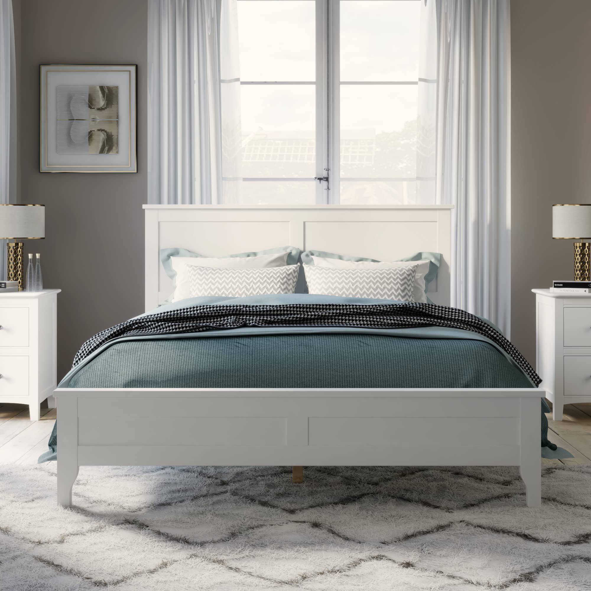 P PURLOVE Full Size Bed Frame,Modern Solid Wood Full Size Platform Bed Frame,No Box Spring Needed,Gray