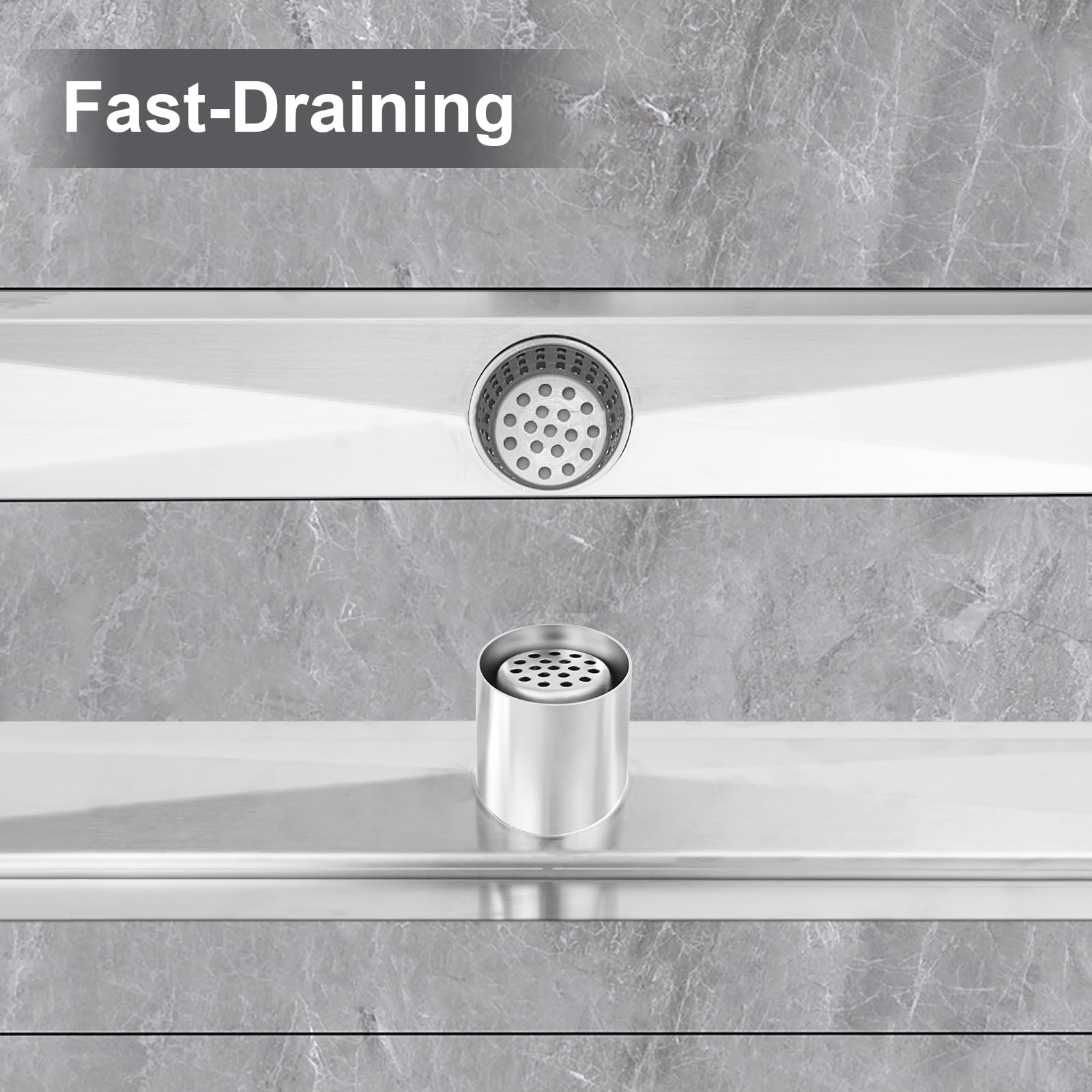 24 Inch Linear Drain Compatible with Schluter Systems Kerdi-Line with Hair Catcher 304 Stainless Steel Channel Body Shower Drain