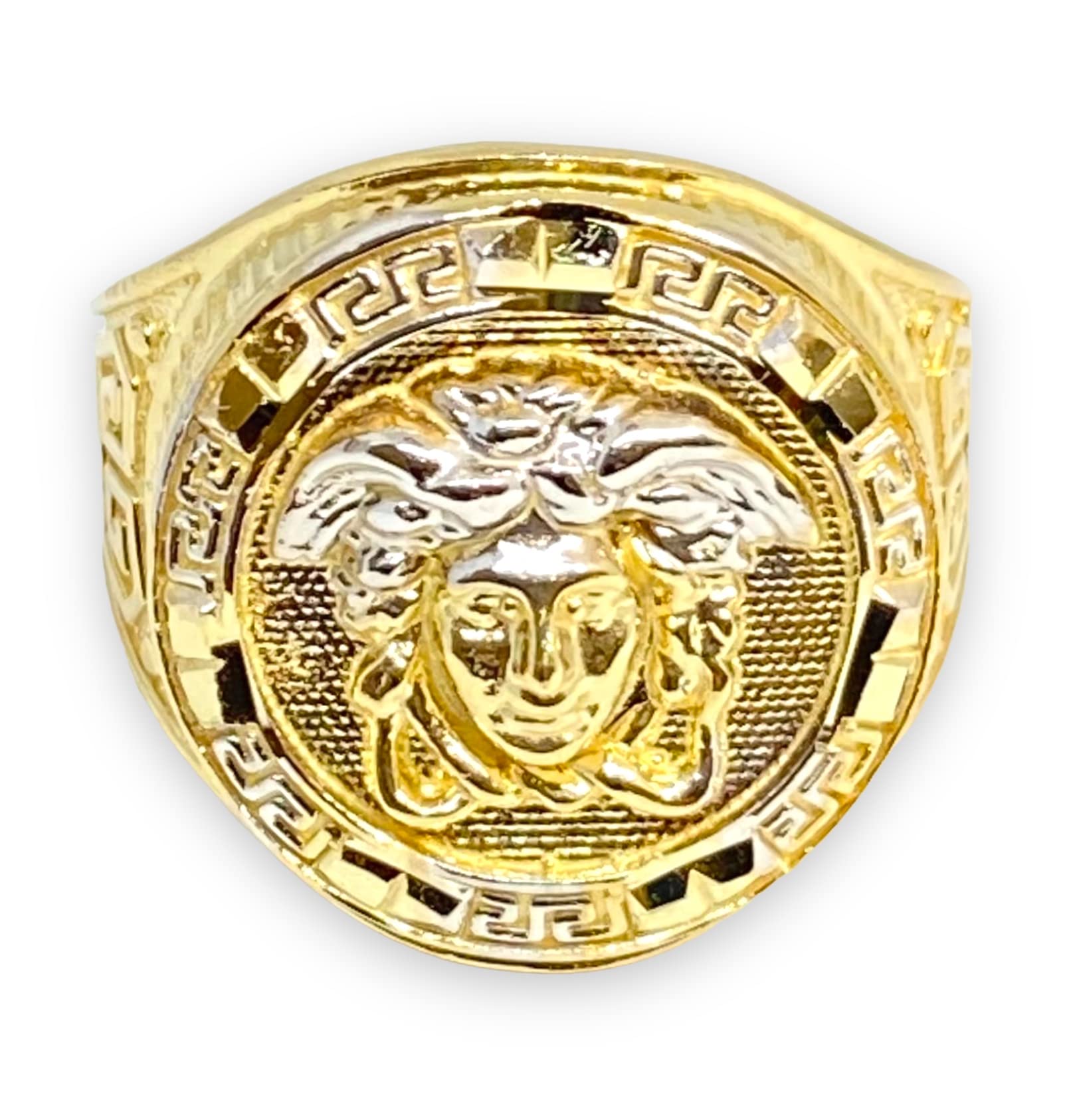 19 MM WIDE TWO TONE ROUND GREEK BEAUTY LADY MEDUSA RING REAL 10K YELLOW GOLD SG4533