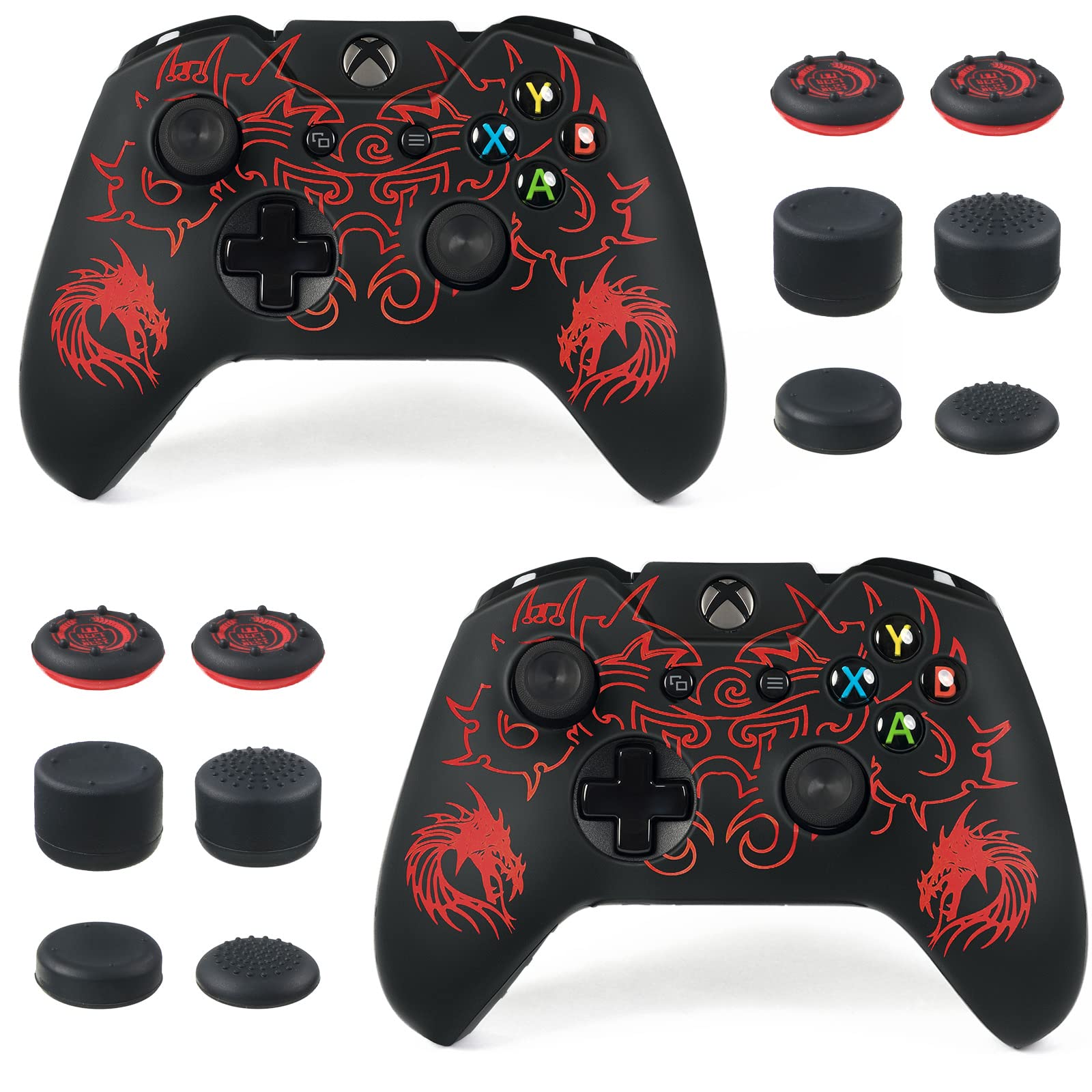 14 Pcs Controller Skins Anti-Slip Accessories Set Silicone Cover Protector Case Compatible with Xbox One/ S/ X Controller Wireless/ Wired Gamepad Joystick with 12 Cat Paw Thumb Grips (Red and Black)…