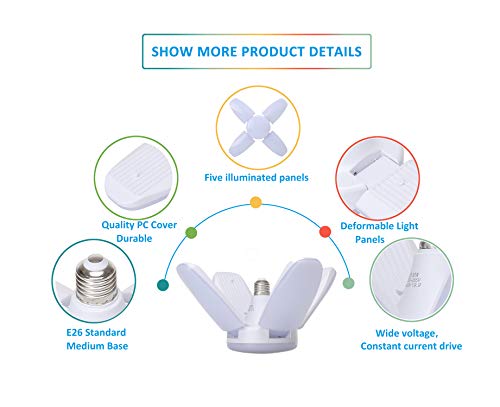 CESAILT LED Garage Lights Bulb 4 Pack, 60W Garage Lights Ceiling, 6000LM Garage Lighting, E26 Daylight Lamps with 4 Deformable Panels for Garage, Workshop, Basement, auto Shops Etc.