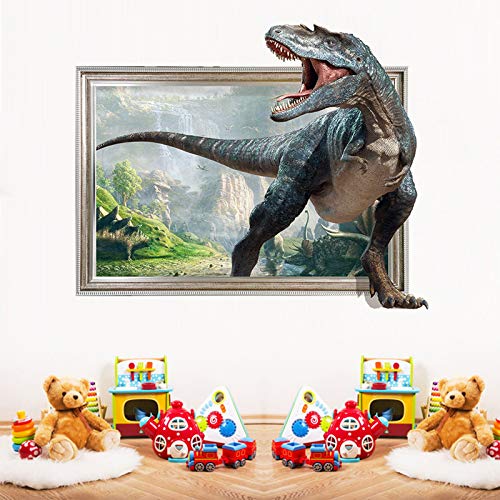 BOSUE SLLXG 3D Dinosaur World Wall Decals Kids Wall Stickers Peel＆Stick Tyranosaurus Home Decor Dinosaur Break Through The Wall Art Murals for Kids Teen Nursery Bedroom Living Room Bathroom Decor