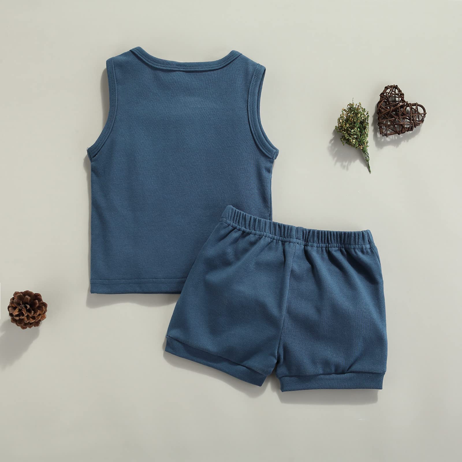 CIYCUIT 2Pcs Baby Boy Summer Clothes Infant Toddler Solid Color Sleeveless Tank Tops Shorts Set Blue 12-18 Months