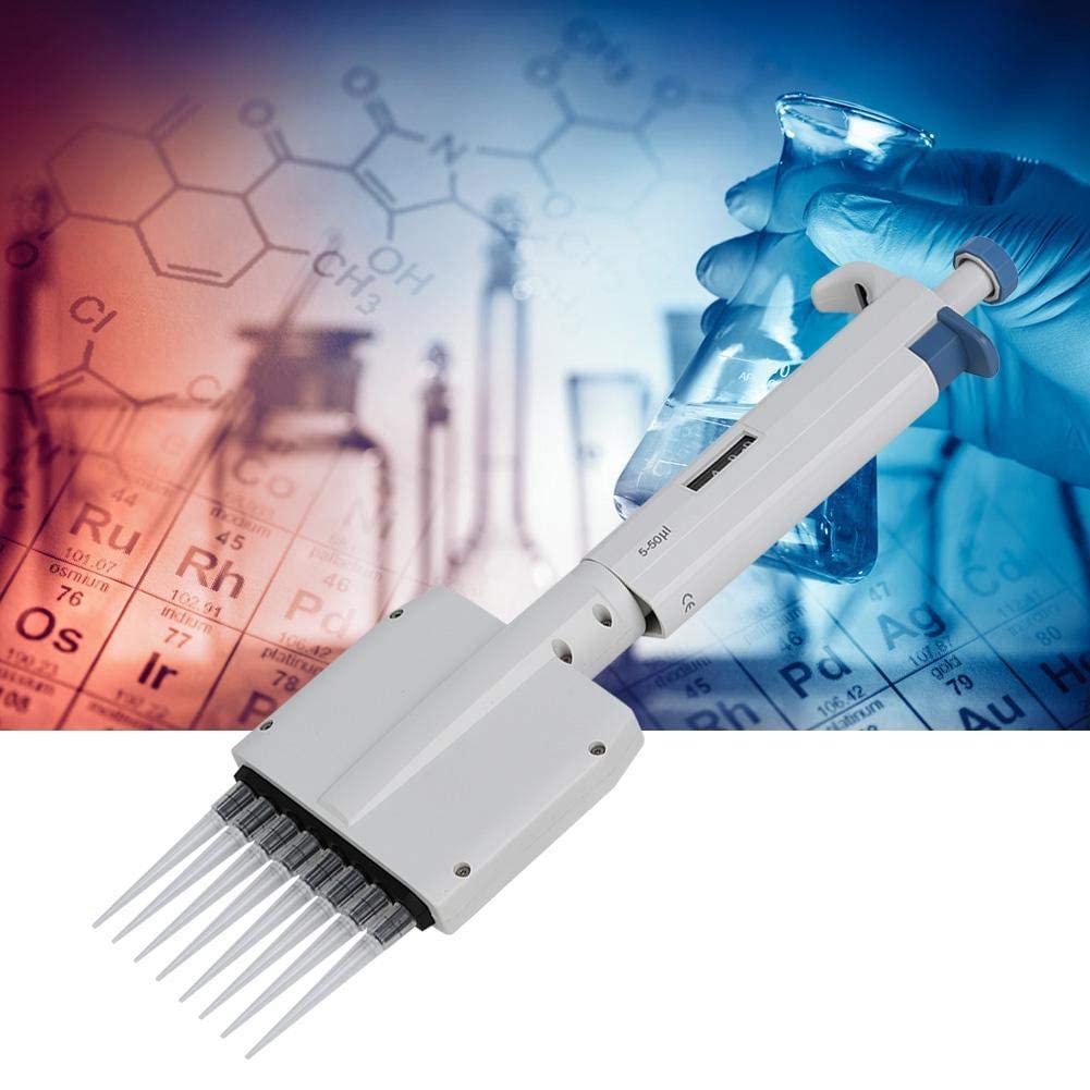 8-Channel Multichannel Pipett Adjustable Pipettor Micro Pipette High-Accurate 5-50μl + 8 Tip