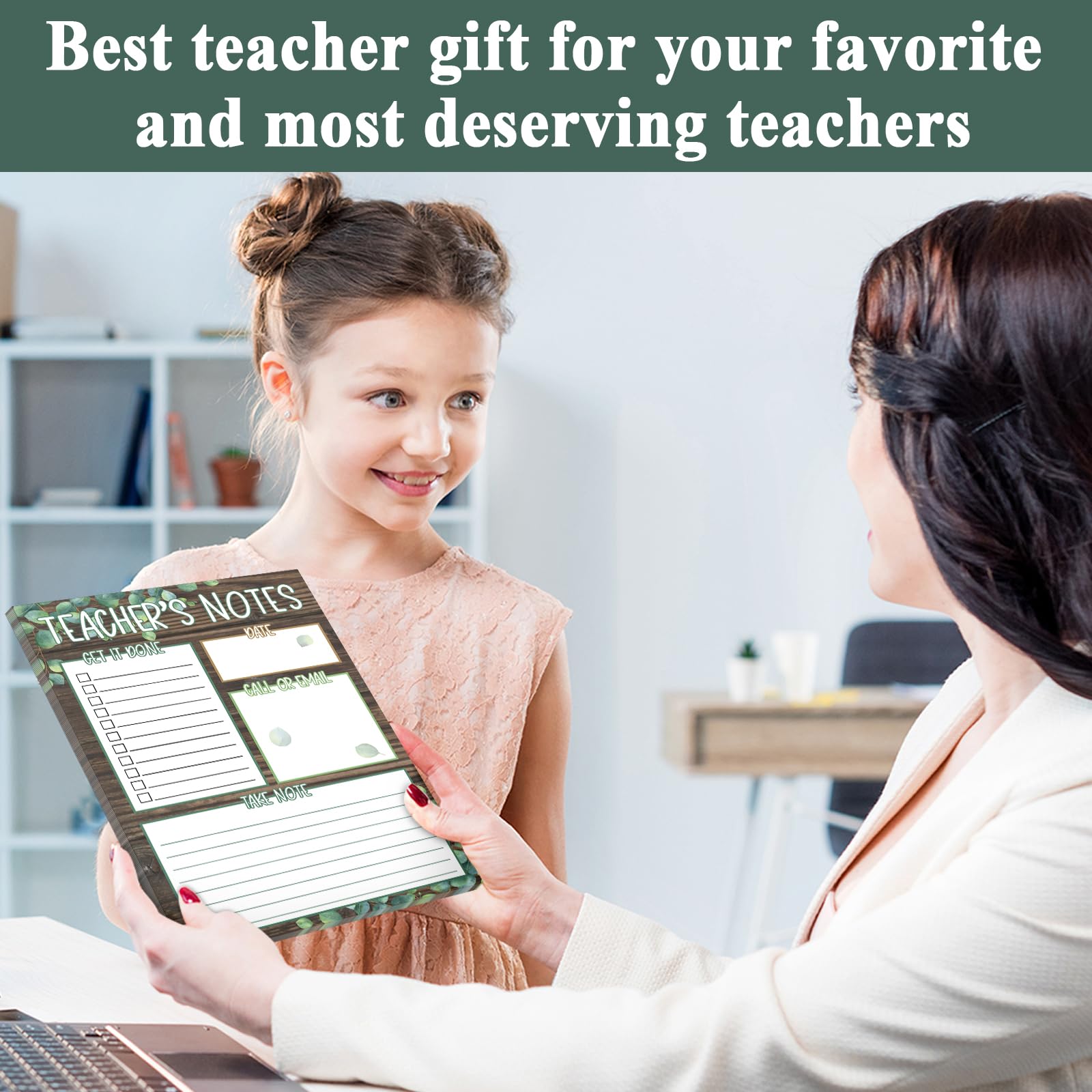 2 PCS Eucalyptus Teacher Notepad simply Boho Teacher Appreciation Gifts 5.5x 8.5 inch Greenery Eucalyptus Teacher Appreciation Notepads for School Work Office Home Use Supplies Students Teachers Gift