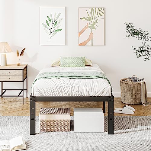 Bednowitz Twin Bed Frames, 18 Inch High Metal Bed Frame, Noise-Free Platform Bed No Box Spring Needed, 4000lbs Heavy Duty Support Mattress Foundation, Easy Assembly, Black