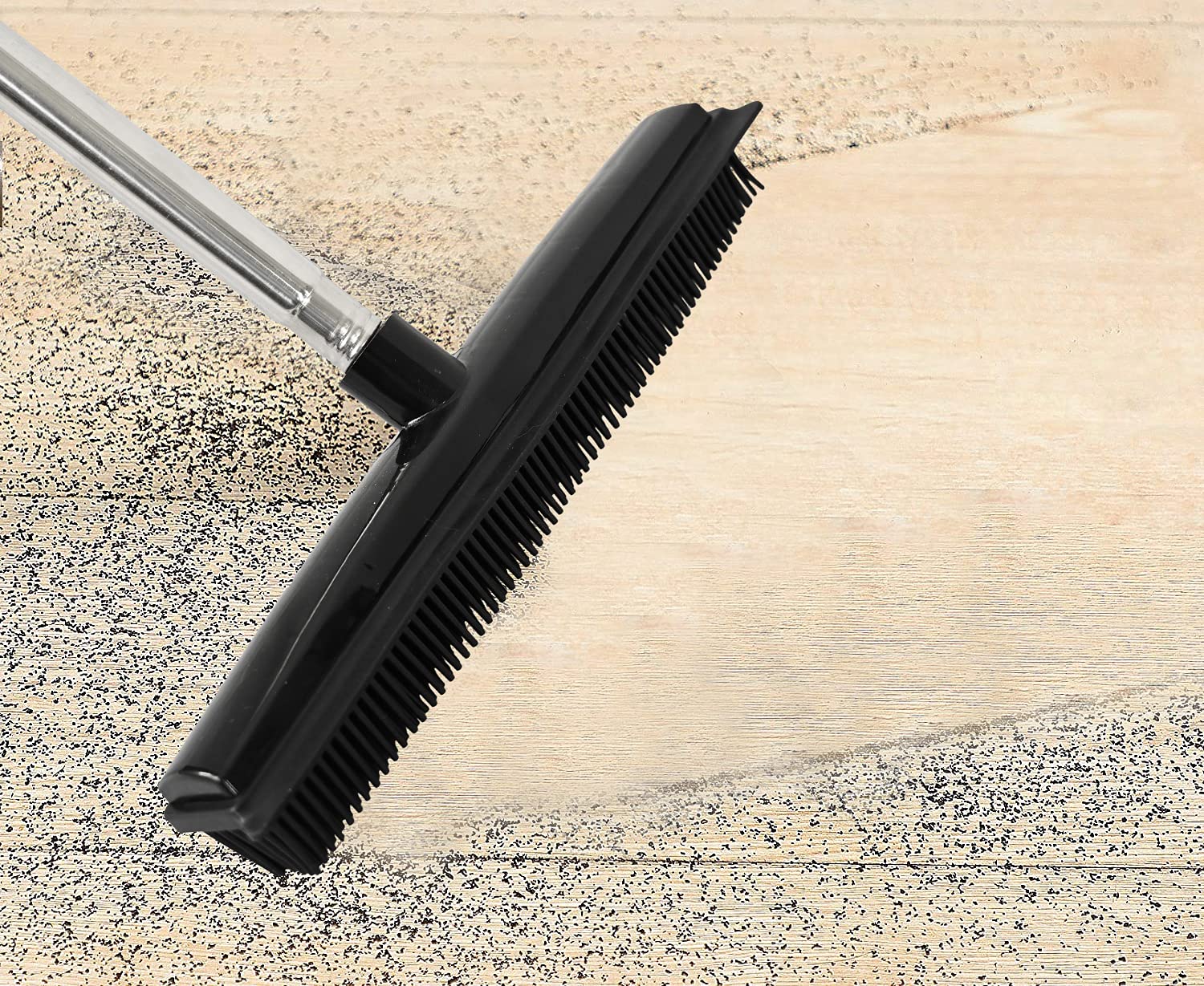HOME-X Pet Hair Remover Broom, Carpet and Floor Broom, Adjustable Handle Length, Rubber Bristle Sweeper, Long Handled Squeegee, 48 ½” L x 12 ½” W x 2” H