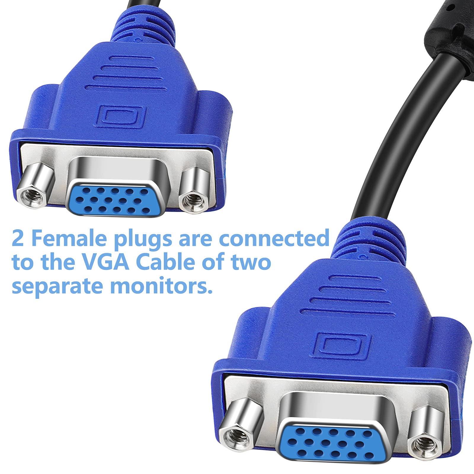 SAISN Dual VGA Splitter Monitor Cable 1 Male to 2 Female Adapter Converter VGA Video Y Cable Cord for Screen Duplication