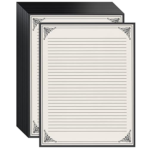 48 Sheets Fancy Vintage Style Lined Letter Writing Paper with Antique Border Design, 8.5 x 11 Inch Aged Stationery for Letters, Invitations