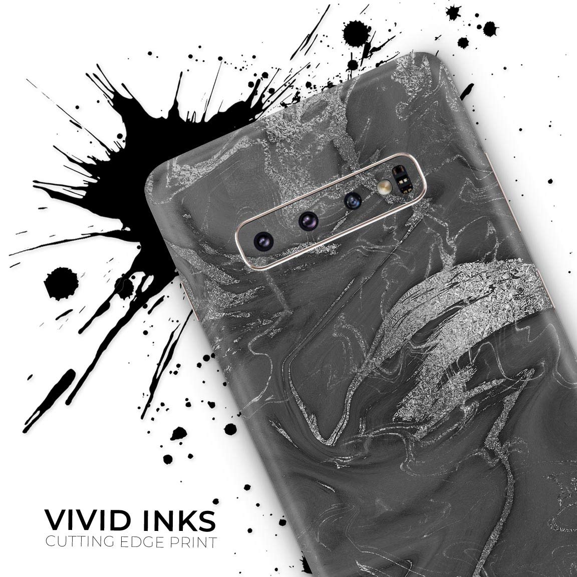 DesignSkinz Black & Silver Marble Swirl V7 2 Protective Vinyl Decal Wrap Skin Cover Compatible with The Samsung Galaxy S20 (Screen Trim & Back Glass Skin)