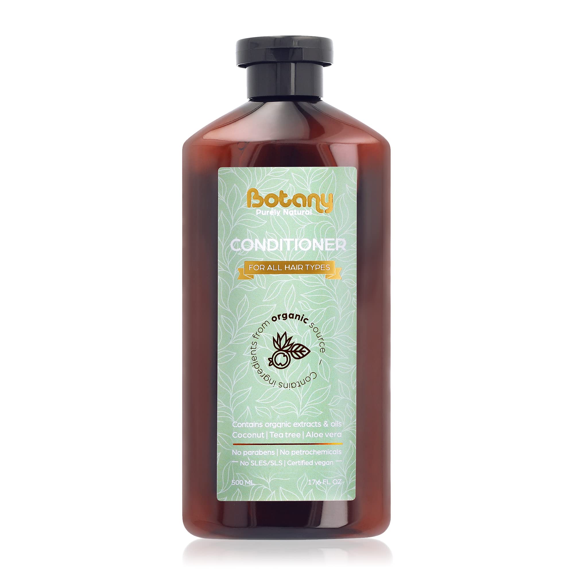 Botany Natural Conditioner for all Hair types with Organic Coconut Oil, Tea Tree, and Aloe Vera - Vegan Conditioner for Women and Men SLS/SLES, Silicon, Paraben and Cruelty Free,17.6 oz