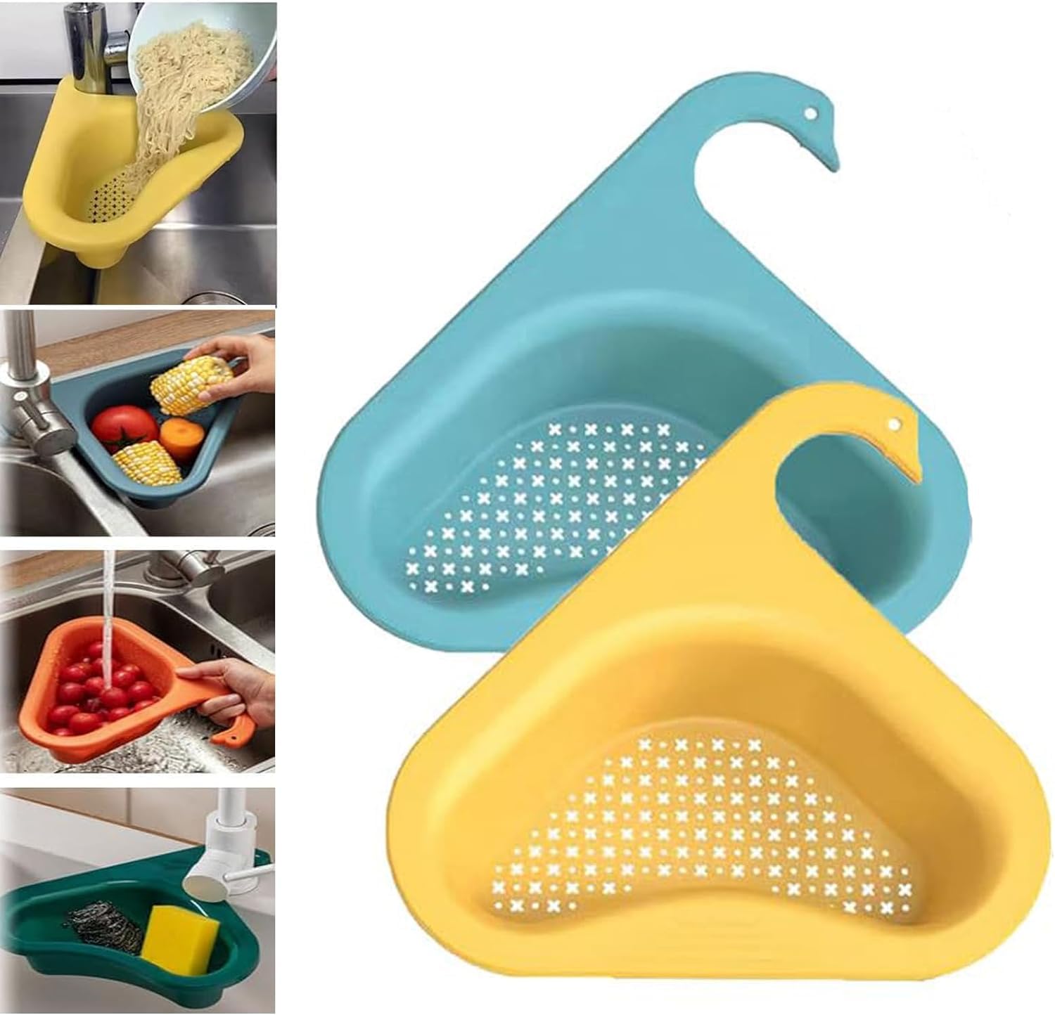 2 Pack Kitchen Sink Drain Basket Swan Drain Rack, Multifunctional Kitchen Triangular Sink Filter Swan Drain Basket for Kitchen Sink Hangs on Faucet Fits All Sink
