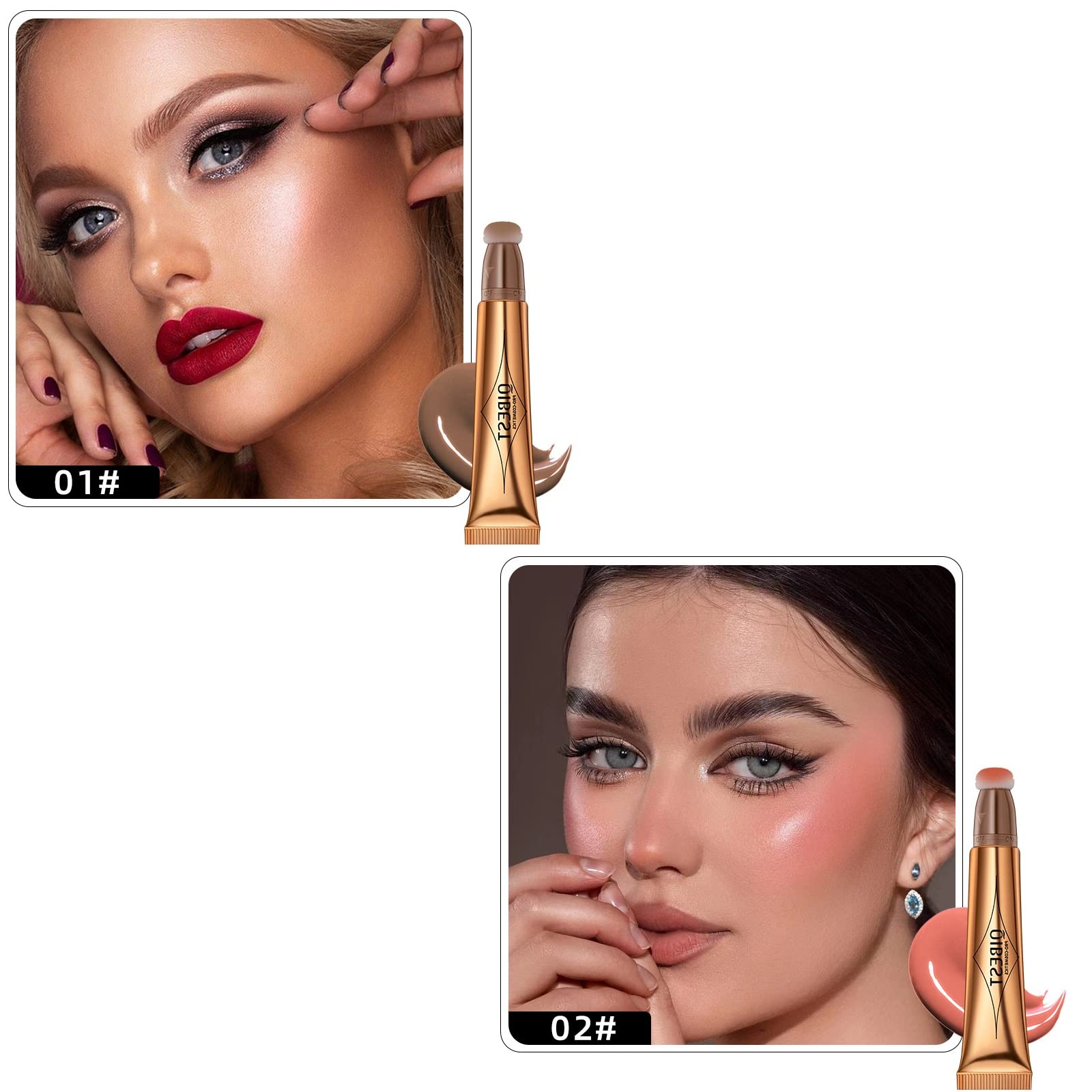 2 Color Contour Blush Beauty Wand, Liquid Face Concealer Pen,With Cushion Applicator Attached Easy to Blend. (01#Contour Grey brown02#Blush Cream Pink)