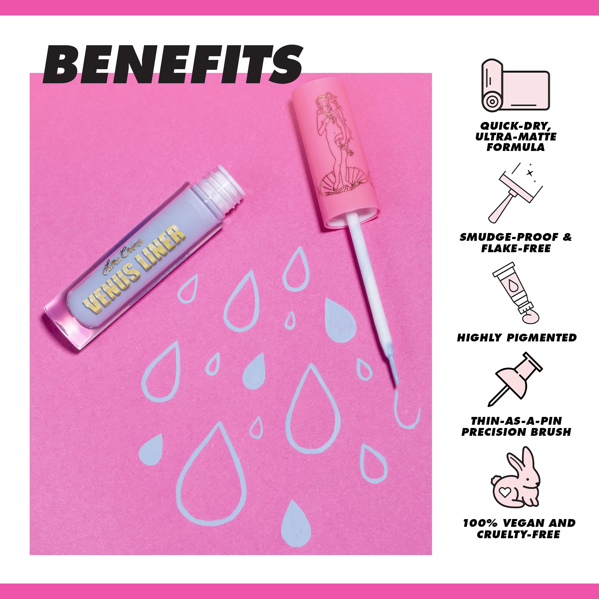 Lime Crime Venus Pigmented Liquid Eyeliner with Precision Brush, Dew Drop (Light Blue) - Ultra Matte Water-Based Formula is Long-Lasting, Smudge-Proof & Quickly Dries - Vegan & Cruelty-Free