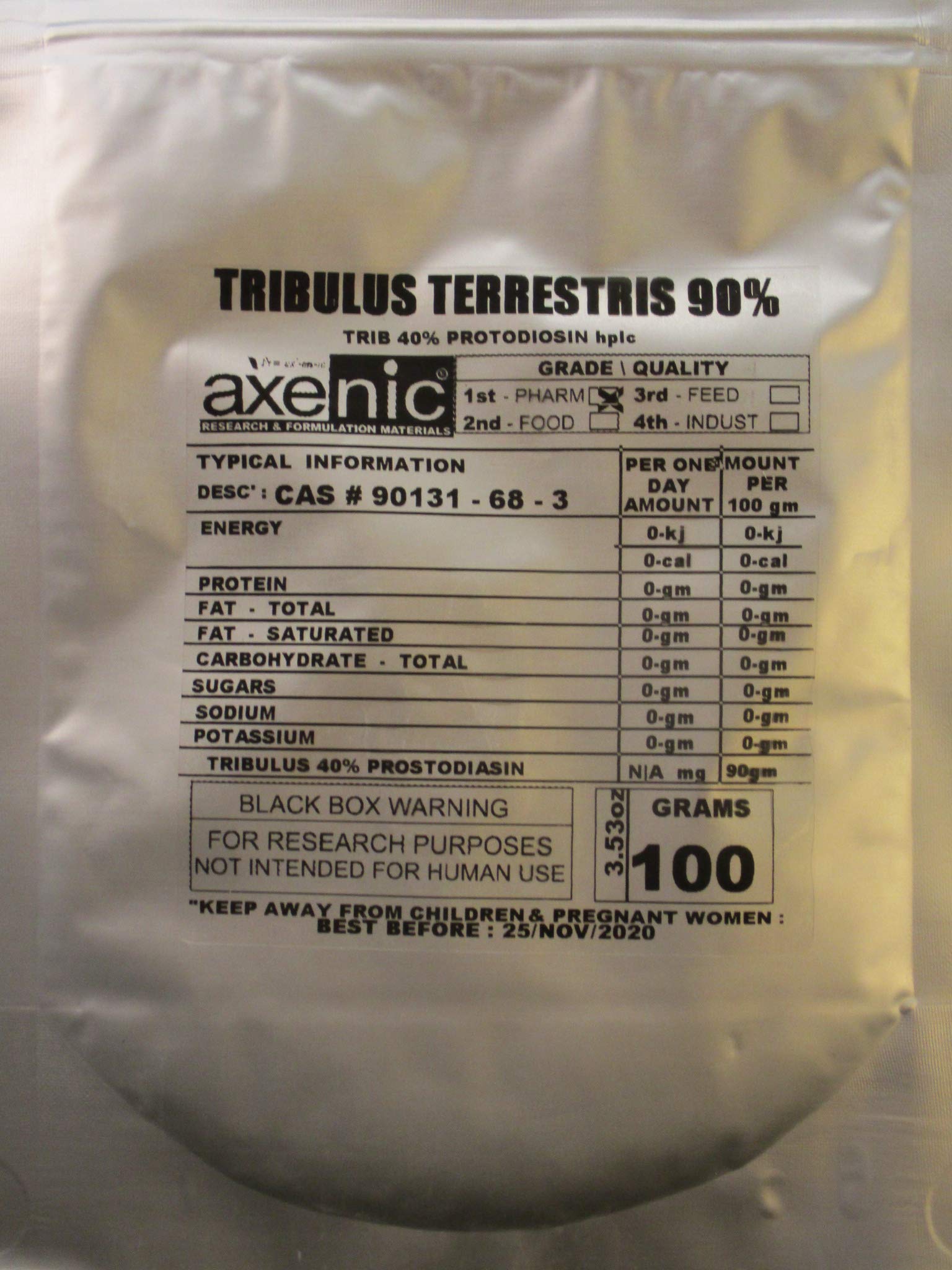 AXENIC 100 Grams TRIBULUS TERRESTRIS 90% Saponin, 50% protodiosin HPLC