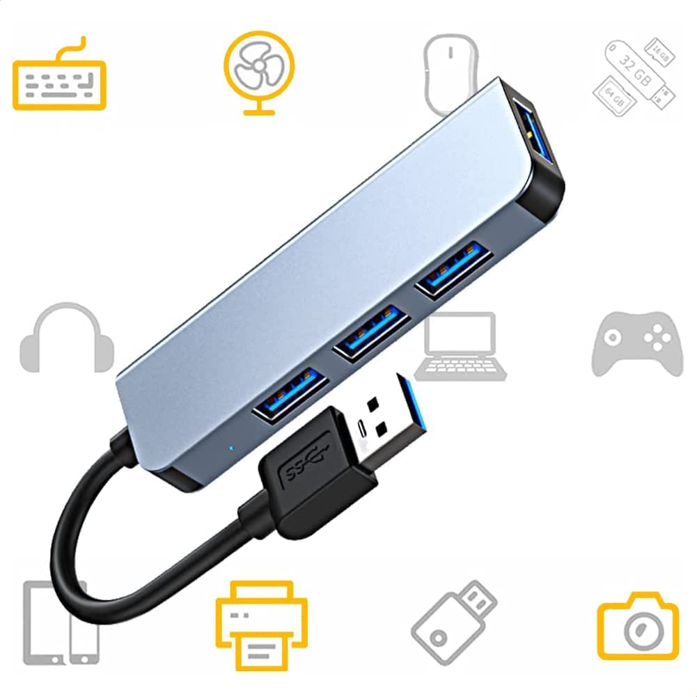 USB Hub, HILZO 4 Port Multiple USB Hub, USB 3.0, USB 2.0 Hub, Slim Portable USB Splitter, Office Accessories, Compatible with Surface, XPS, Dell, HP, Laptop, Desktop, PC, MacBook Pro Air, iMac, More