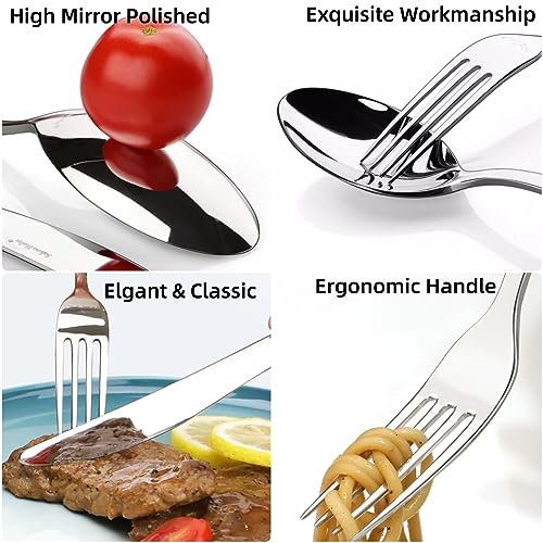 49-Piece Silverware Set with Flatware Drawer Organizer, Durable Stainless Steel Cutlery Set for 8, Mirror Polished Kitchen Utensils Tableware Service with Steak Knives Dinner Fork Knife Spoon & Tray
