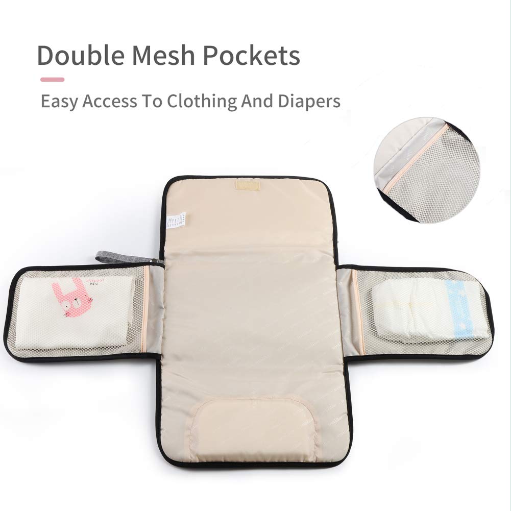 AIMIUKIDS Baby Diaper Changing Pad with Built-in Head Cushion for Stroller Walks or Diaper Bag, Fits Newborn and Toddler for Quick Change on The go 2 Pack Red & Grey