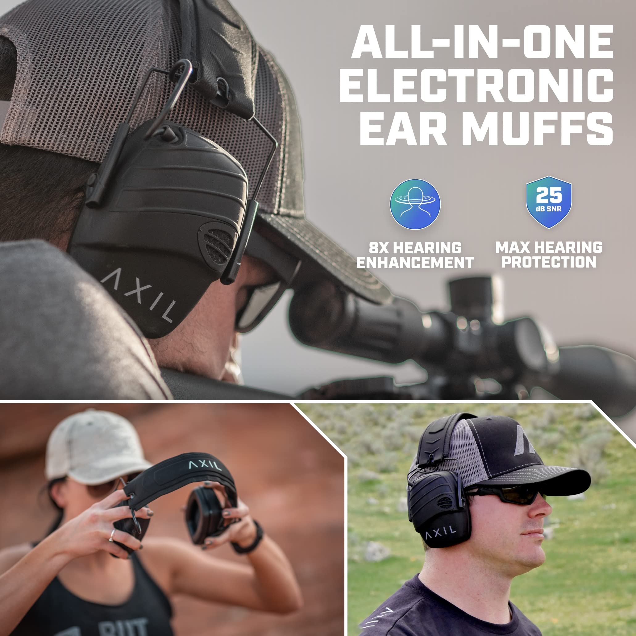 AXIL TRACKR Noise Cancelling Ear Muffs – Mowing, Construction, & Shooting Ear Protection – Comfortable Ear Muffs for Noise Reduction – Sweat & Water Resistant Ear Protection for Shooting