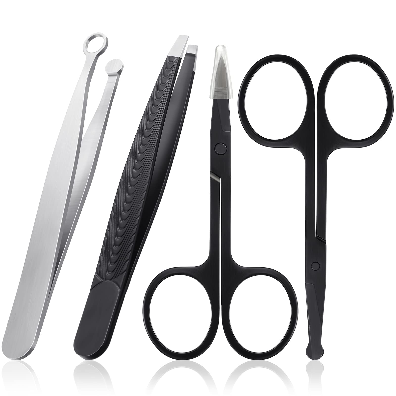 Honoson 4 Pieces Nose Hair Tweezers Nose Hair Trimming Tweezers Stainless Steel Round Head Tweezers Hair Scissors Curved Nose Hair Scissors Hair Tweezer Tools for Men Women Manicure
