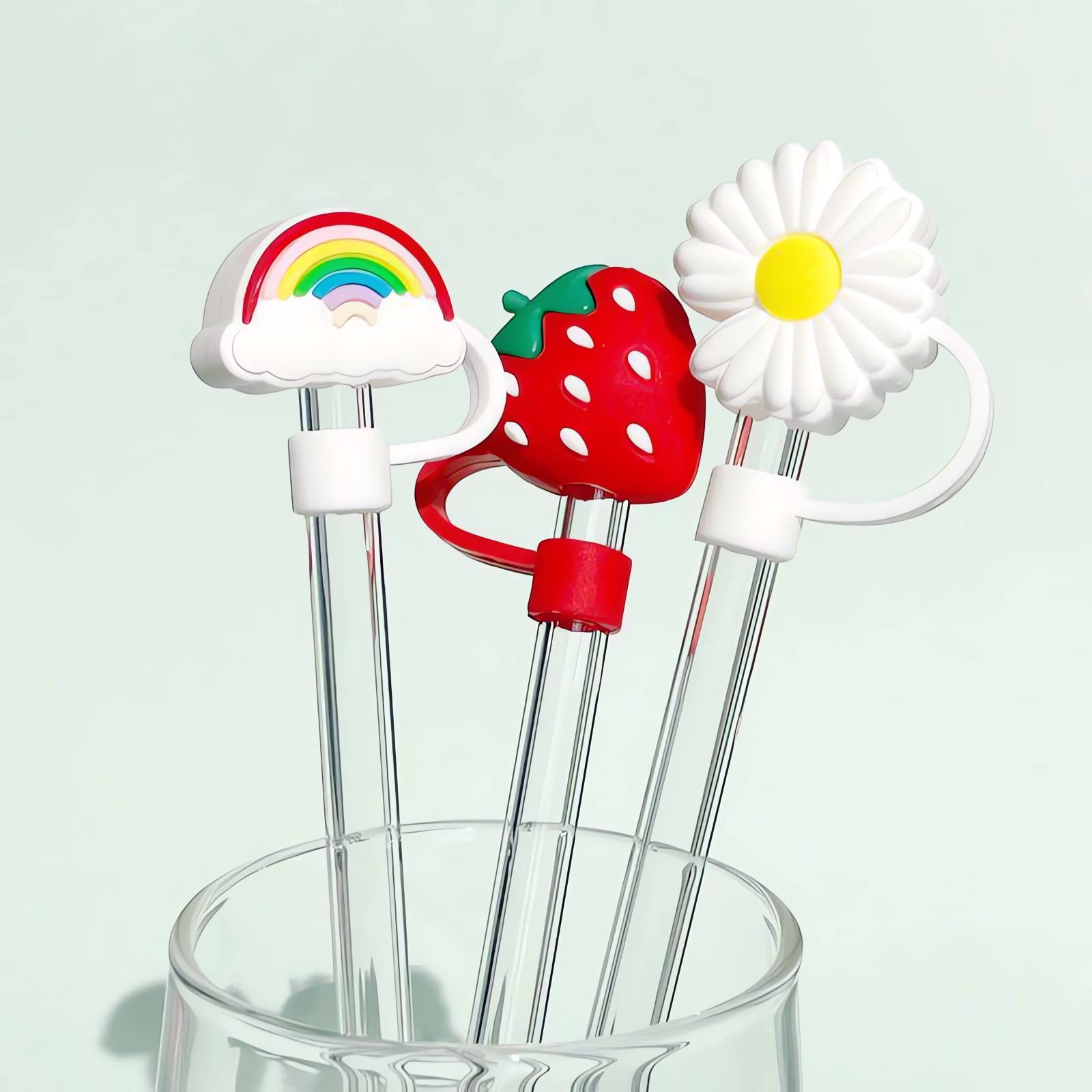 12PCS Straw Covers, Silicone Straw Covers for 6mm To 8 mm Straws, Cute Straw Caps Covers for Reusable Straws, Various Straw Tip Covers, Straw Toppers For Tumblers