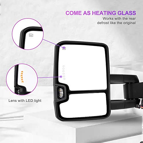 cciyu Tow Mirrors Car Mirrors Left Right Chrome Towing Mirrors Compatible with 2014-2018 for Chevy for GMC 1500 2015-2019 for Chevy for GMC 2500 HD 3500 HD with Power Heated Turn Signal Light