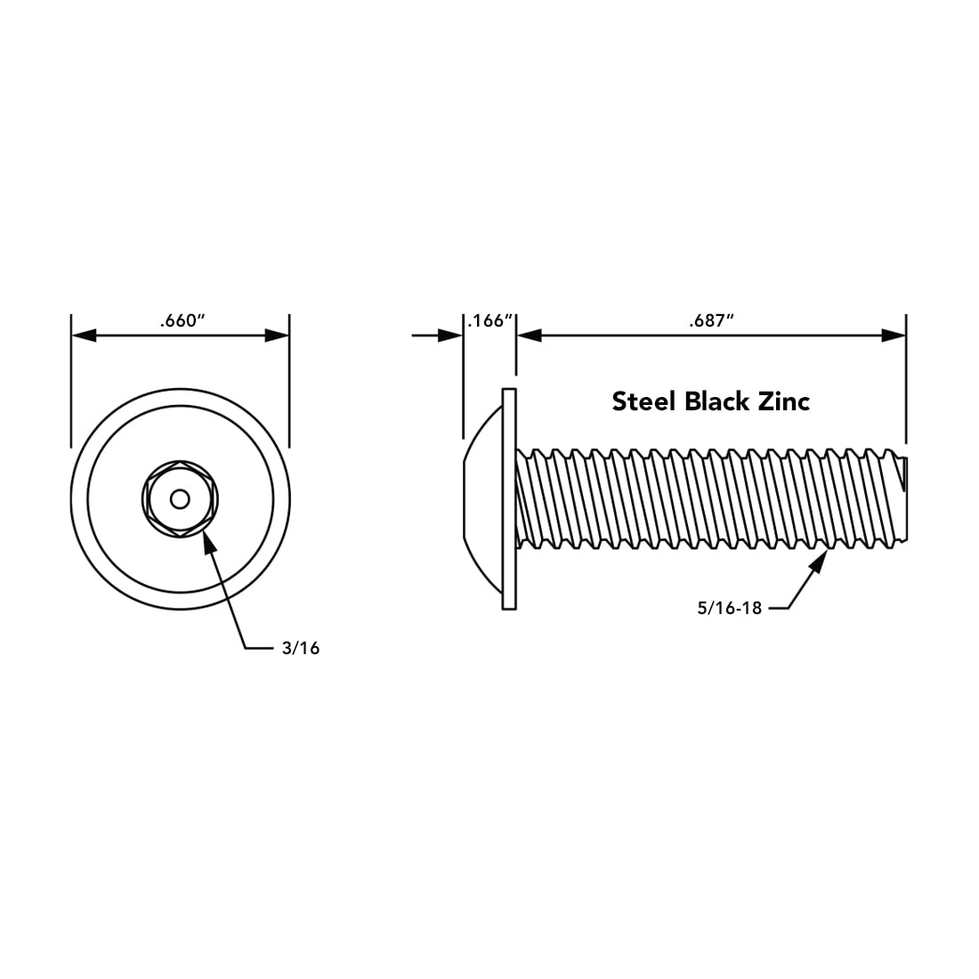 8020, 3330, 15 Series, 5/16-18 x 0.687 Inch 11/16 Inch Flanged Button Head Socket Cap Screw (FBHSCS) Bolts (25 Pack)