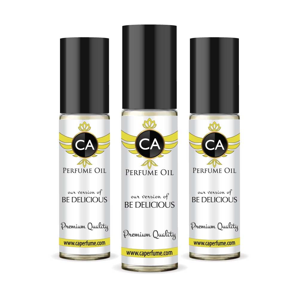 CA Perfume Impression of Donna K. Be Delicious For Women Replica Fragrance Body Oil Dupes Alcohol-Free Essential Aromatherapy Sample Travel Size Concentrated Long Lasting Attar Roll-On 0.3 Fl Oz-X3
